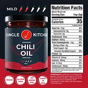 Jungle Kitchen Crunchy Garlic Chili Oil Chili Crisp Oil Vegan & Gluten-Free for Meats, Stir Fry, Vegetables, 6oz