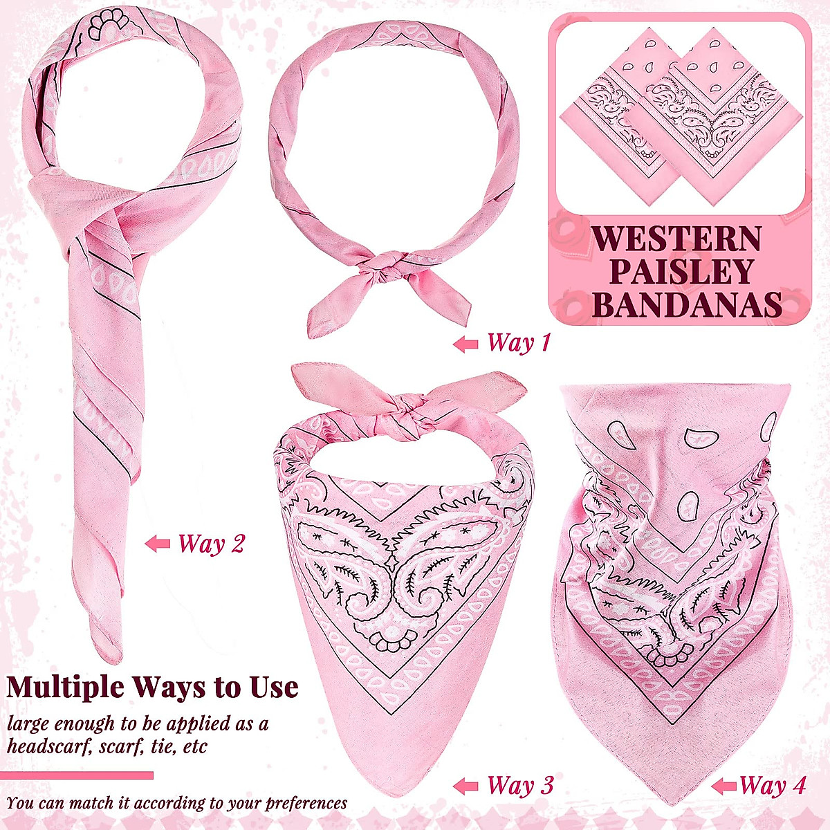 Tarpop 24 Pieces Pink Cowgirl Hat Feather with Paisley Bandanas for Western Cowgirl Party Costume Accessories (Fluffy Style)