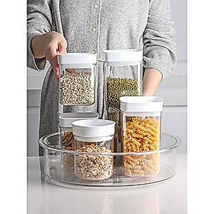 SANNO 12" Divided Lazy Susan Turntable Storage Container for Kitchen Cabinet, Pantry, Refrigerator, Countertop Food Safe Turntable Spice Rack for Cupboard,Spinning Organizer for Food Pouches-Set of 2