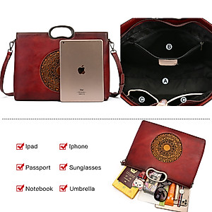 Genuine Leather Handbags for Women, Organizer Crossbody Bag Large Satchel Vintage Embossing Totem Shoulder Bag (Red)