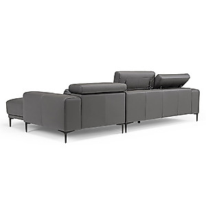 ZURI Rousso Leather Sofa with Ratcheting Headrests - Right Chaise - Slate