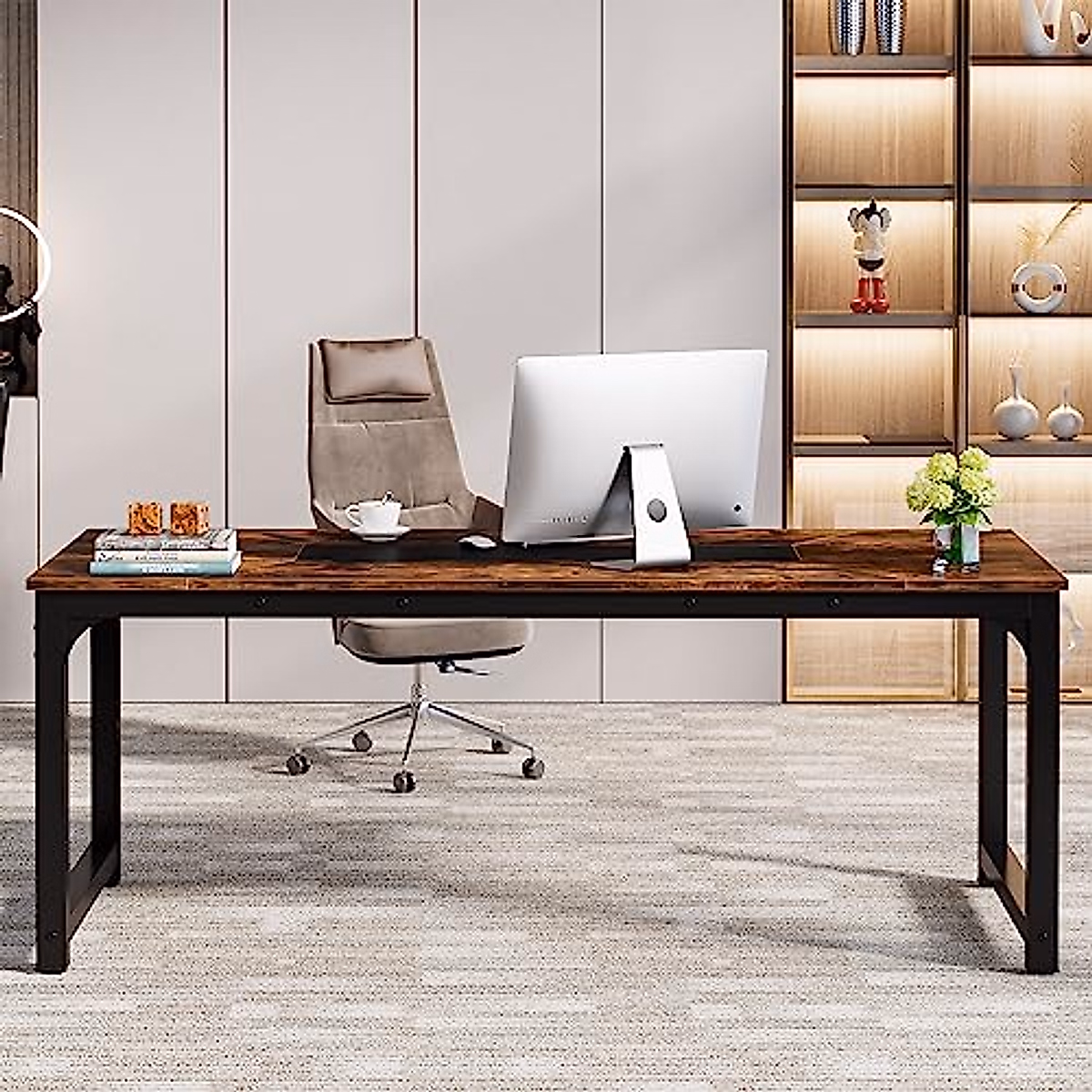 LITTLE TREE 78.7 Inch X Large Executive Office Computer Desk, Brown