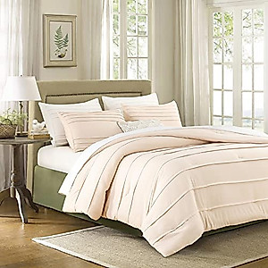 ALEISSEL Stripes Blush Beige Comforter Queen Size,Pleated Queen Comforter Set Lightweight, Ultra-Soft Beige Bedding Set Queen Size 3 Pcs, Down Alternative Comforter Set(Blush Beige,Full/Queen90 x90)