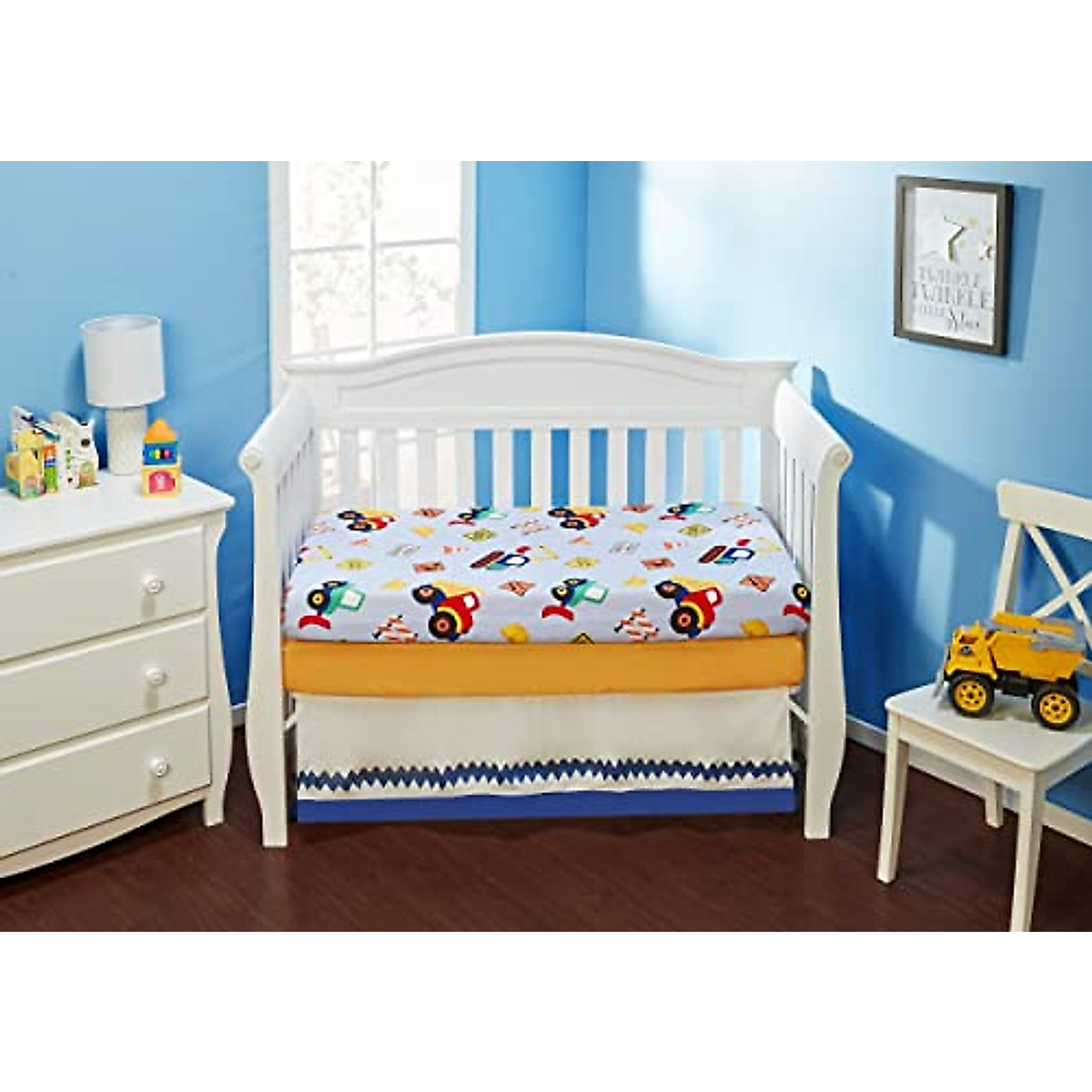 Everyday Kids 2 Pack Fitted Boys Crib Sheet, 100% Soft Breathable Microfiber Baby Sheet, Fits Standard Size Crib Mattress 28in x 52in, Nursery Sheet - Construction/Gold