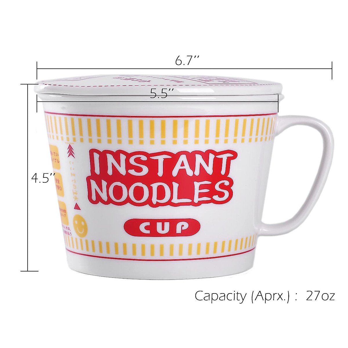WHJY 27 oz Ceramic Modern Instant Noodles Bowl Cup Mug, Large Ramen Bowl with Handle & Lid, Ceramic Ramen Bowl, Soup Bowl, Instant Ramen Bowl, Ramen Bowls, Pasta Bowl - Red