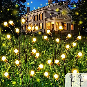OZS Upgraded 2pack Total 16LED Solar Garden Lights - Solar Firefly Lights Outdoor, Solar Swaying Light, Sway by Wind, Solar Lights Outdoor Waterproof for Garden Patio Pathway Decoration (Warm White)