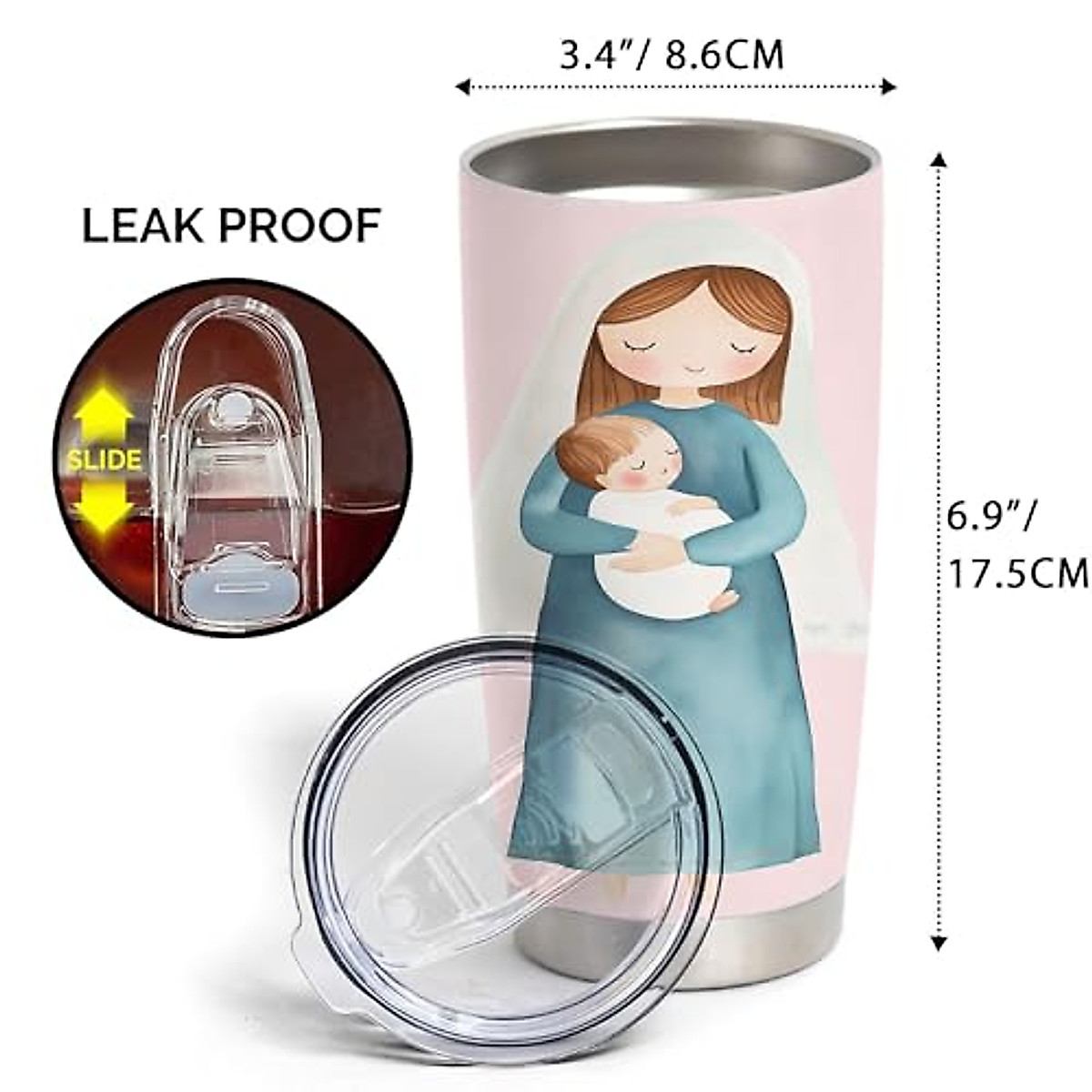 FOCIUZTA 20oz Artistic Watercolor Mother and Child Tumbler with lid, Travel Coffee Cup, Ideal for Easter, Mother Day, and birthday gifts