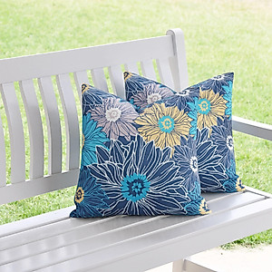 Adabana Outdoor Waterproof Pillow Covers 18x18 Inch Set of 2 Decorative Floral Throw Pillows Cover for Patio Garden Porch Navy Blue