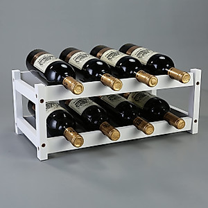 Kework 8 Bottles Wine Rack, 2 Tier Bamboo Wine Display Rack, Tabletop Wine Rack, Desktop Countertop Free Standing Wine Storage Shelf (8-Bottle & White)