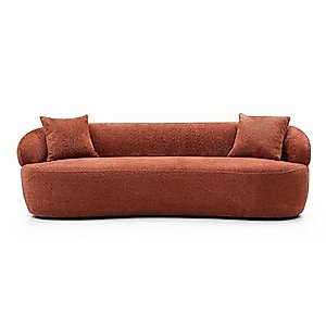 ERYE Modern 3 Seats Curved Sofa Oversized Teddy Fleece Boucle Sofa&Couch, Beautiful Freestanding Half-Moon Sofa Comfy Leisure Couch with 2 Big Pillows for Home Office Apartment Living Room
