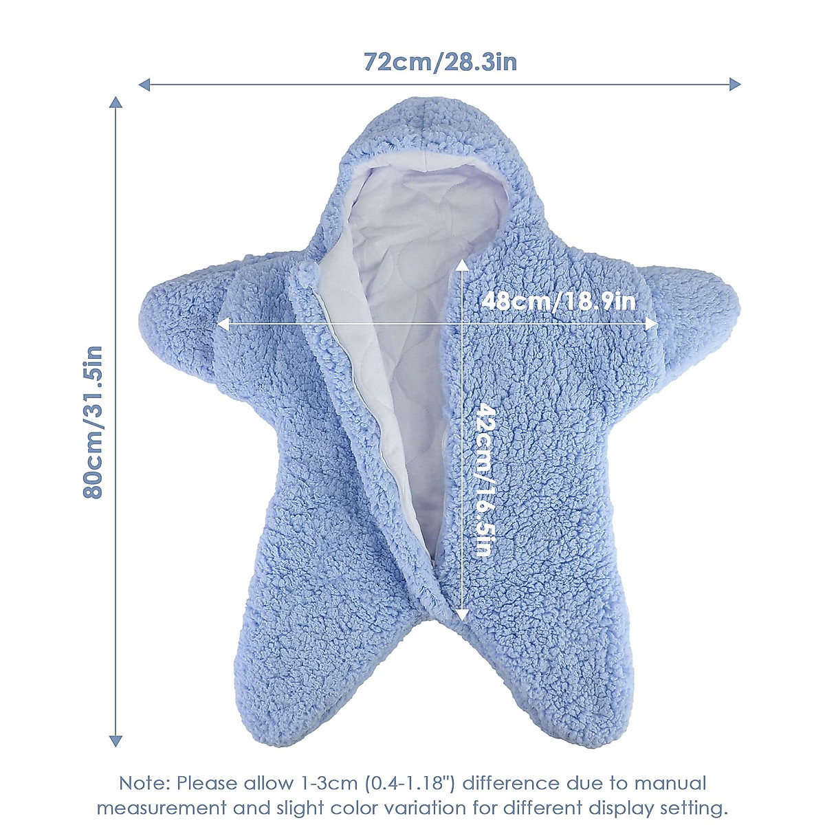Unisex Baby Wearable Sleeping Bag Cashmere Cotton Starfish Fleece Newborn Wrap Blanket Sack Dibiao Breathable Bag Sleeper for 0-6 Months Baby Boys Girls (vlight Blue)
