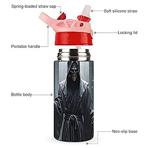 Stainless Steel Water Bottles Grim Reaper Travel Water Cups with Handle And Silicone Straw Drinking Cup with Leak Proof Lid Thermo Travel Mug for Women Men