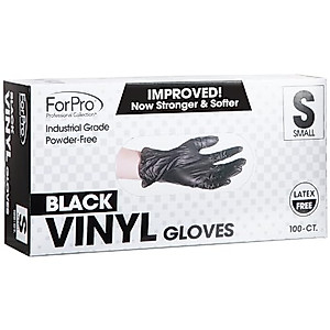 ForPro Disposable Vinyl Gloves, Black, Industrial Grade, Powder-Free, Latex-Free, Non-Sterile, Food Safe, 2.75 Mil. Palm, 3.9 Mil. Fingers, Large, 100-Count