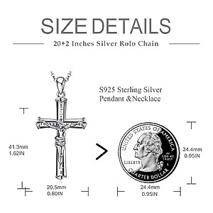 POPLYKE Crucifix Necklace for Men 925 Sterling Silver Jesus Cross Necklace for Women Philippians 4:13 I Can Do All The Things Inspirational Necklace Christian Jewelry for Men 20+2''