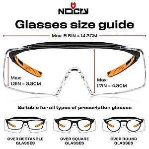 NoCry Safety Glasses Over Eyeglasses with Anti Scratch Wraparound Lenses, UV400 Protective Eyewear, ANSI Z87 & OSHA Approved Safety Goggles Over Glasses in the Lab or Shooting Glasses Over Eyeglasses