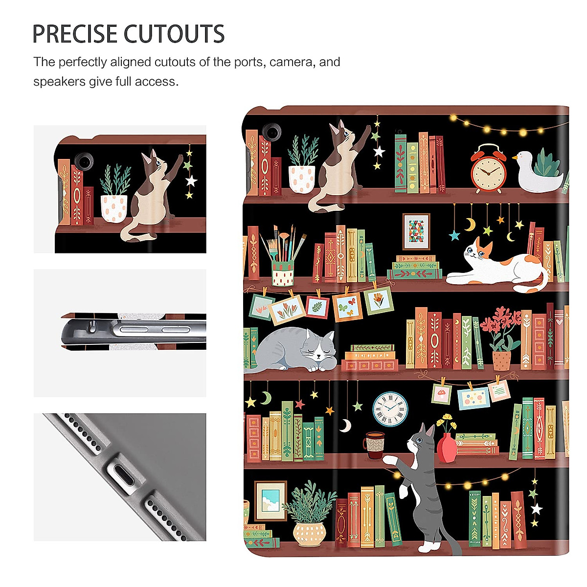 Cutebricase iPad 10.2 Case for iPad 9th Generation 2021, iPad 8th Generation Case 2020, iPad 7th Generation Case 2019,iPad Case 9th Gen Multi-Angle View Adjustable Stand Auto Wake/Sleep, Bookshelf Cat