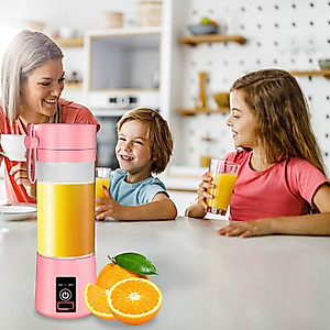 Personal Blender for Shakes and Smoothies, USB Rechargeable Shaker, Portable Juicer with Six Cutters, 380ML Juice Bottle for Travel Gym（Pink）