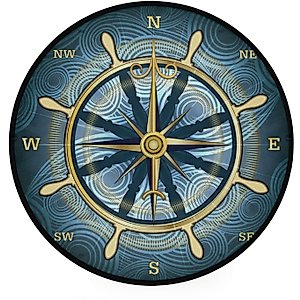 Blue Anchor Round Area Rug Spa Mat Runner, Non-Slip & Absorbent Accent Rug, Washable Chair Mat for Vanity Bathtub Shower Entryway Patio Porch 24" Diameter