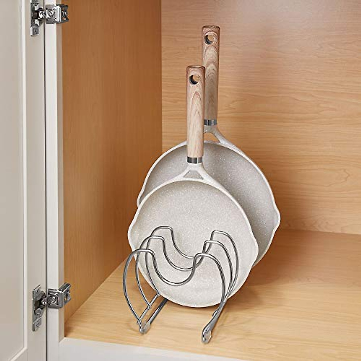 iDesign InterDesign Kitchen Cabinet Storage Skillets, Pans-13, Chrome Classico Cookware 13", 33.5 x 16.1 x 13.13 cm, Pan Organizer-Horizontal