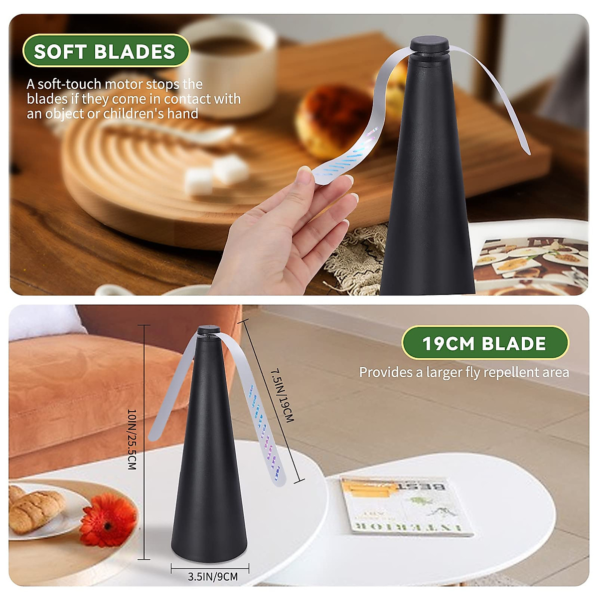 2 PCS Fly Fans for Tables，Fly Fan Repellent Indoor Outdoor,Portable Fly Fans Spinner for Restaurant and Patio Keep Flies and Bugs Away