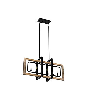 LOG BARN Farmhouse Chandelier, Pendant Lighting for Kitchen Island in Distressed Wood and Black Metal Finish, Ceiling Hanging Fixture for Dining Room