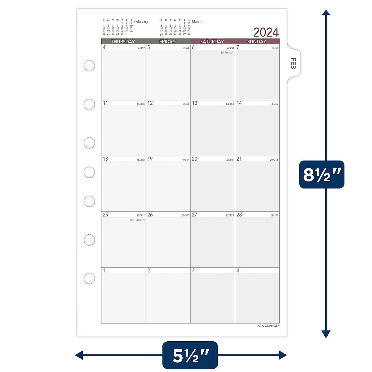 AT-A-GLANCE 2024 Monthly Planner Refill, 12024 Day-Timer, 5-1/2" x 8-1/2", Size 4, Desk Size, Loose-Leaf (061-685Y-24)