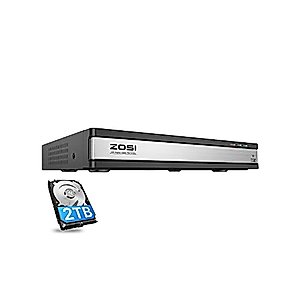 ZOSI 1080p Lite 16 Channel Security DVR Recorder, H.265+ Hybrid 4-in-1(Analog/AHD/TVI/CVI) CCTV DVR for Security Camera,Motion Detection,Mobile Remote Control,Email Alarm,2TB Hard Drive Included