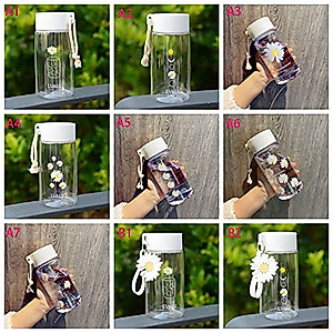 CHDHALTD 500ml Small Daisy Transparent Plastic Water Bottles with Portable Rope for Travel Drinkware Water Bottles Tea Cup(A6,Transparent)