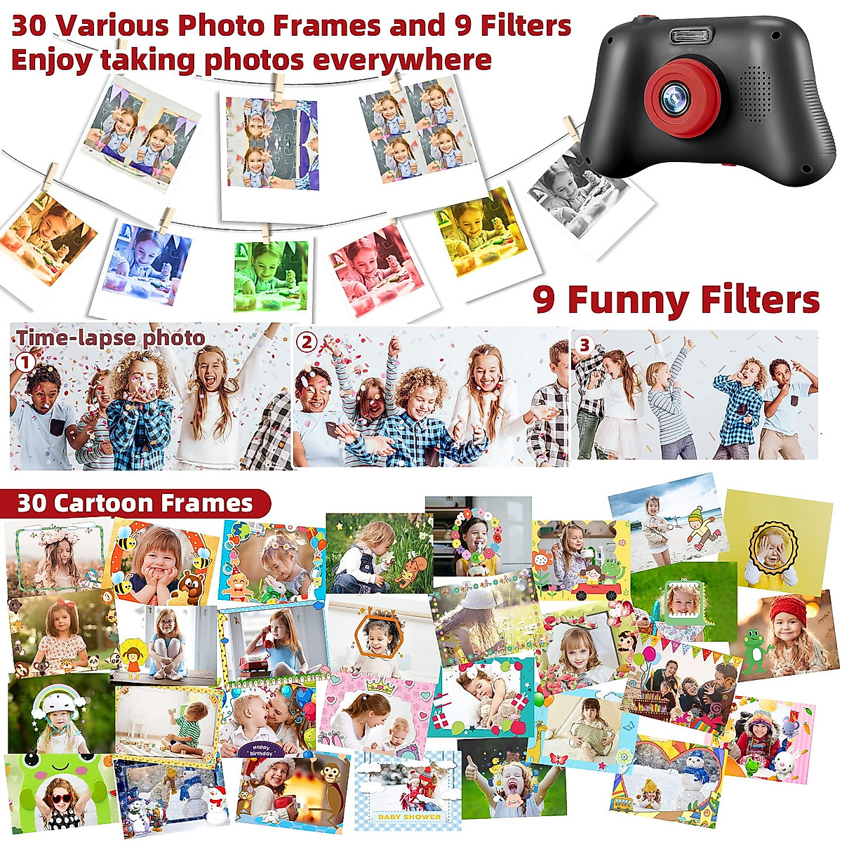 DEPAADER Kids Camera -Digital Selfie Cameras for Boys Birthday 1080 P 2.4 Inch Kid Video Recorder for Age 3 4 5 6 7 8 9 10 Year Old Toddler Gift with 32 GB SD Card