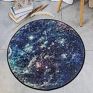 Galaxy Round Rugs, Universe Space Nebula Stars Starry Carpet Large Floor Mat for Living Room, Study, Kids Bedroom (Galaxy, 2.6 ft Diameter)