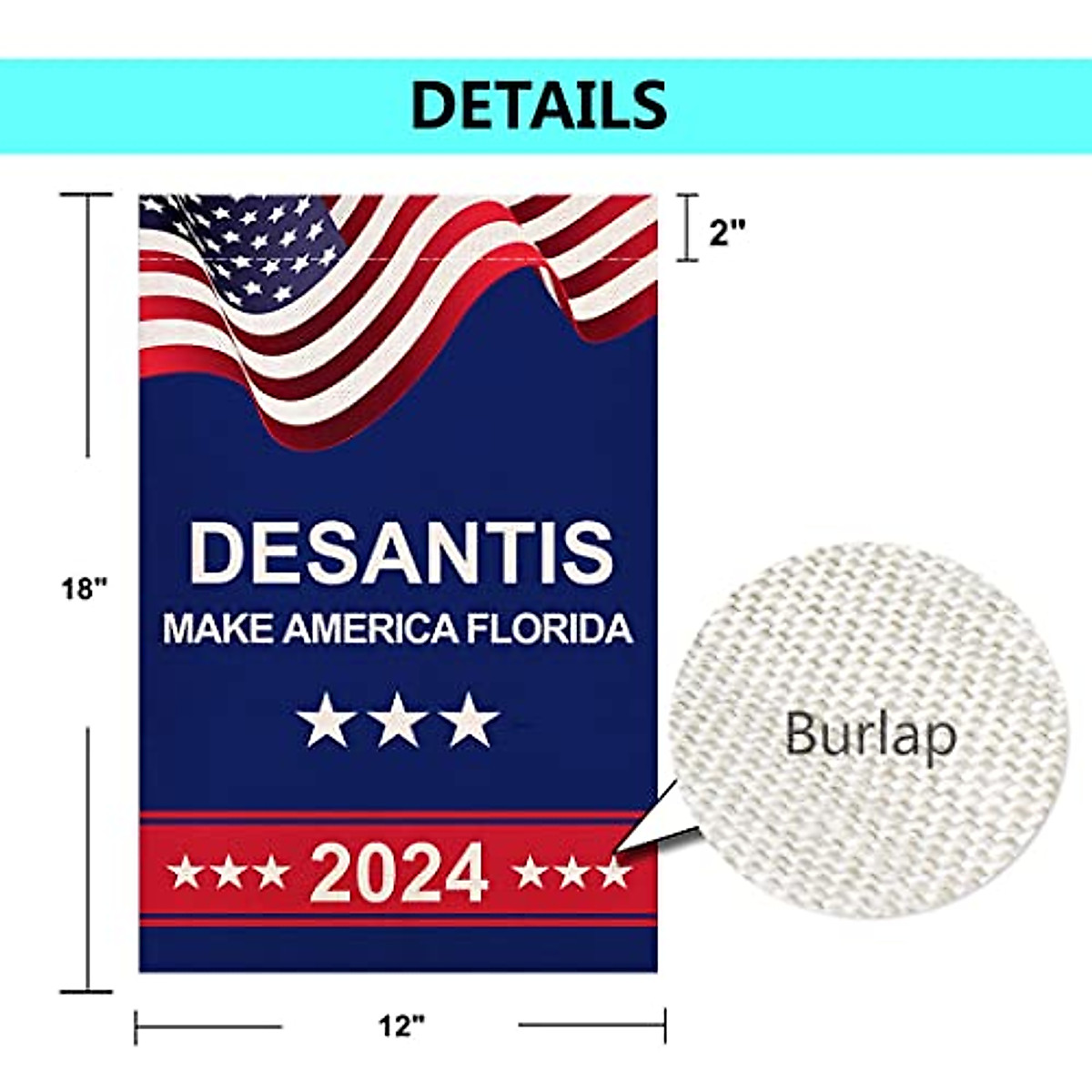 Shmbada Ron DeSantis 2024 Make America Florida Garden Flag, Double Sided Burlap Vertical Outdoor Decorative Flag for Yard Lawn Patio Farmhouse 12. x 18 Inch