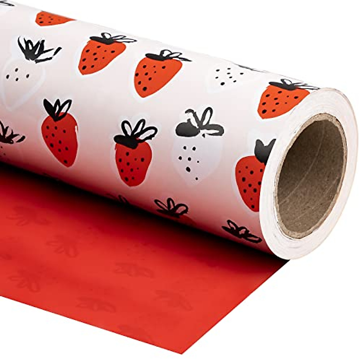 WRAPAHOLIC Reversible Wrapping Paper - Mini Roll - 17 Inch X 33 Feet - Sweet Strawberry Design, Perfect for Birthday, Holiday, Wedding, Baby Shower