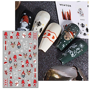 JMEOWIO 10 Sheets Christmas Nail Art Stickers Decals Self-Adhesive Pegatinas Uñas Snowflake Xmas Winter Holiday Cute Nail Supplies Nail Art Design Decoration Accessories