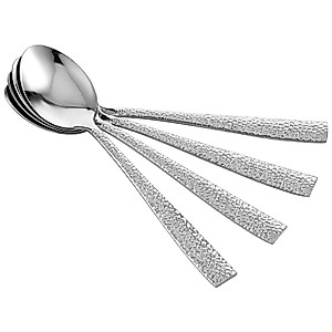 YUXIANLB 4 Pcs Hammered Dinner Spoons Set, Stainless Steel Teaspoons, Dessert Spoons with Squared Edge, Soup Spoons&Tablespoons for Home, Kitchen, Restaurant