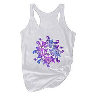 Padaleks Sun Moon Printed Tank Top for Women Casual Sleeveless Graphic Tees Shirts Loose Blouse Tunic Tops Vest White