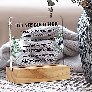 Brother Gift Best Brother Gifts From Sister Brother, to My Brother Thank You Desk Decor Acrylic Desk Plaque Sign with Wood Stand Home Office Desk Sign Keepsake