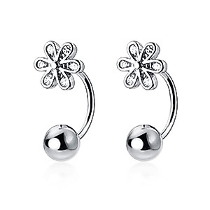 SLUYNZ 925 Sterling Silver Small Daisy Earrings Cuff for Women Flower Half Hoop Earrings Cartilage Earrings Helix Piercing Ball Studs (A-Silver)