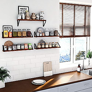 Wallniture Ponza Floating Shelves for Wall, 24" Floating Bookshelf, Wood Wall Shelves for Bedroom Decor, Walnut Set of 5