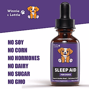 Winnie & Lottie Natural Dog Sleep Aid | Sleep Aid for Dogs | Dog Melatonin | Promotes Deep, Restful Sleep in Dogs | Melatonin for Dogs | Dog Anxiety Relief | Calming for Dogs | Dog Calming | 1 fl oz