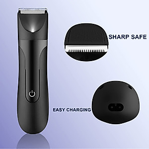 BESTBOMG Groin Hair Trimmer for Men, Ball Shaver, Electric Body Trimmer, Waterproof Wet/Dry Groomer, 90 Minutes Shaving After Fully Charged, Replaceable Ceramic Blade Heads