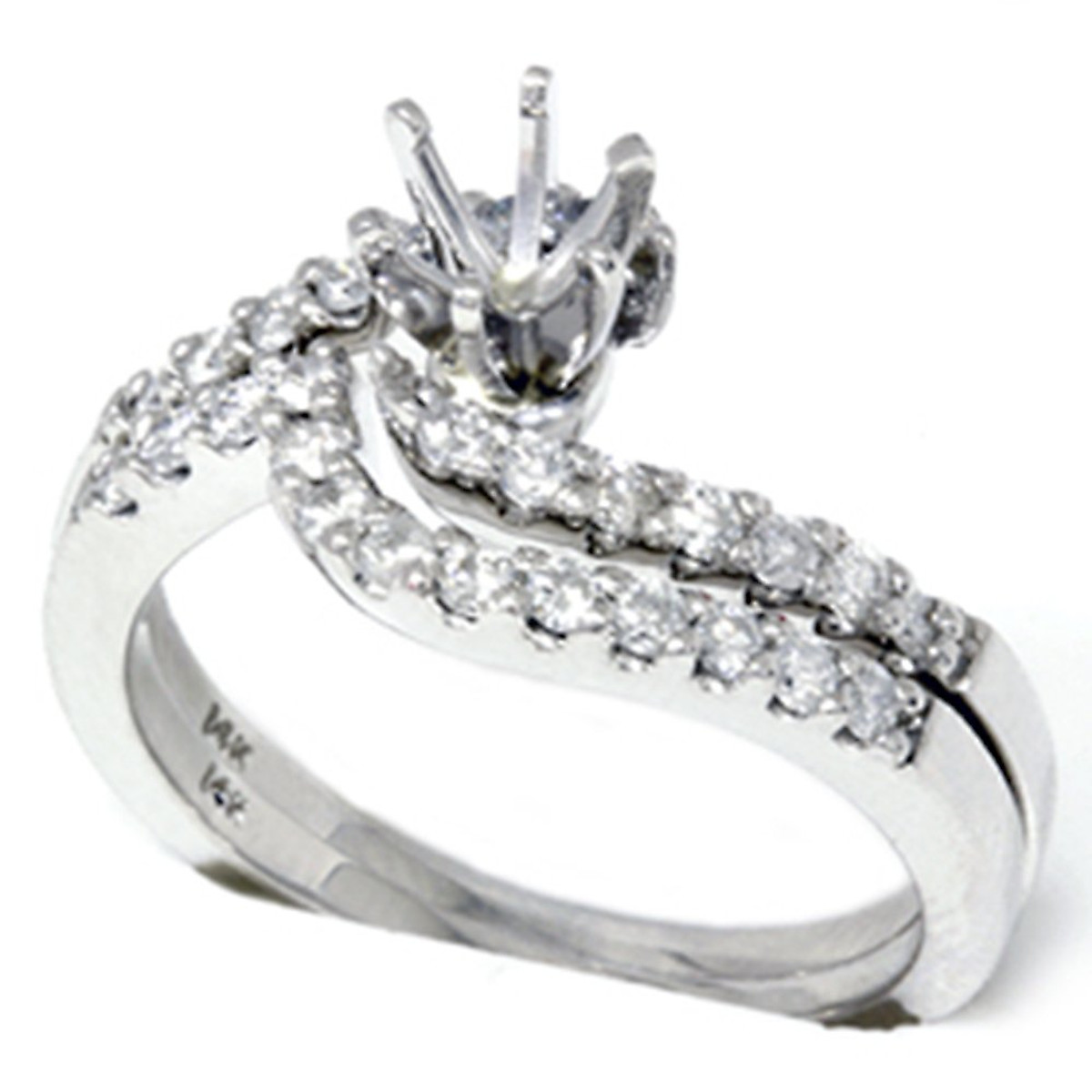 1/2ct Semi Mount Engagement Curve Wedding Ring Set 14K - Size 6
