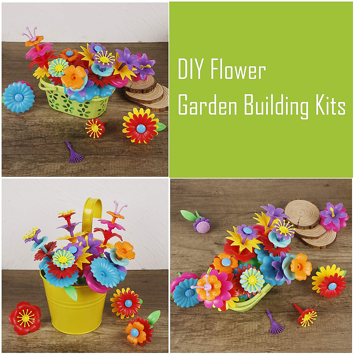 Cllayees 148 Pcs Flower Garden Building Toy Set for Kids, Building Blocks Pretend Gardening Set Preschool Educational Activity Stem Flower Garden Stacking Game Gift for Boys Girls Age 3-7 Year Olds