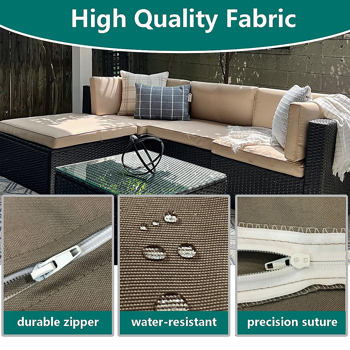 FLYMEI Patio Cushion Covers 25x27x5 Waterproof Outdoor Cushion Cover Replacement 4Packs Outdoor Seat Cushion Slipcover for Rattan Chair Sofa, Taupe