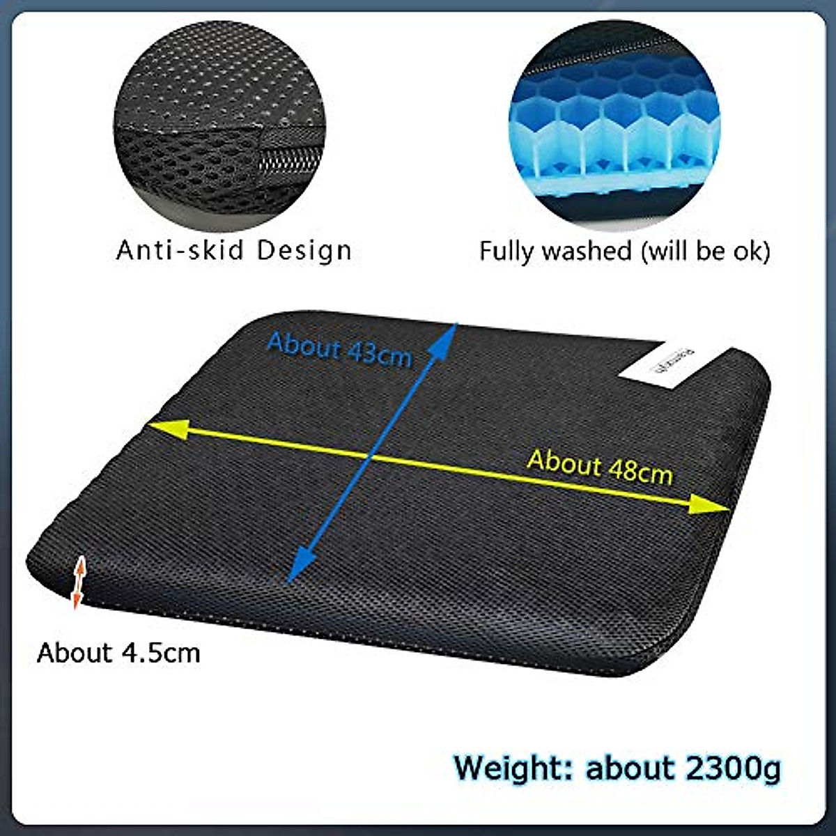 Cushion Lab Patented Gel Seat Cushion, Cooling seat Cushion Thick Big Breathable Honeycomb Design, Double Layer Egg Gel Cushion for Pain Relief, Seat Cushion for The Car,Office,Wheelchair