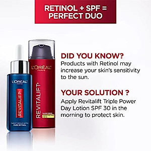 L'Oreal Paris Revitalift 0.3% Pure Retinol Night Serum, to Visibly Reduce Wrinkles, Even Deep Ones, Fragrance Free 1 oz + Moisturizer Sample