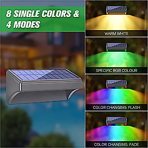 Bridika Solar Fence Lights, Fence Lights Fence Solar Lights Outdoor Waterproof Warm White & Color Glow LED Solar Lights for Backyard, Patio, Deck Railing, Stair Handrail and Wall (8 Packs, Plus Size)