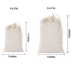 GIYOMI 20 Pcs Muslin Drawstring Bags,Natural Unbleached Cotton Straining Herbs Cheesecloth Bags, Coffee Tea Brew Bags, Soup Gravy Broth Stew Bags, Bone Broth Brew Bags,Spice Bags, 4 x 3 Inches