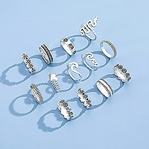 GIGB PBDK 6-14Pcs Vintage Knuckle Rings Set Snake Butterfly Finger Rings Set Stacking Joint Midi Rings Sets for Women (13Pcs)