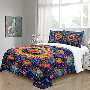 Bohemian Mandala 3D PrintedBeautiful Patterns Comforter Covers Bedding Set Quilt Cover Duvet Cover 3 Pieces for Childrens And Adults Microfiber with Pillowcases with Zipper Closure Queen（228x228cm）