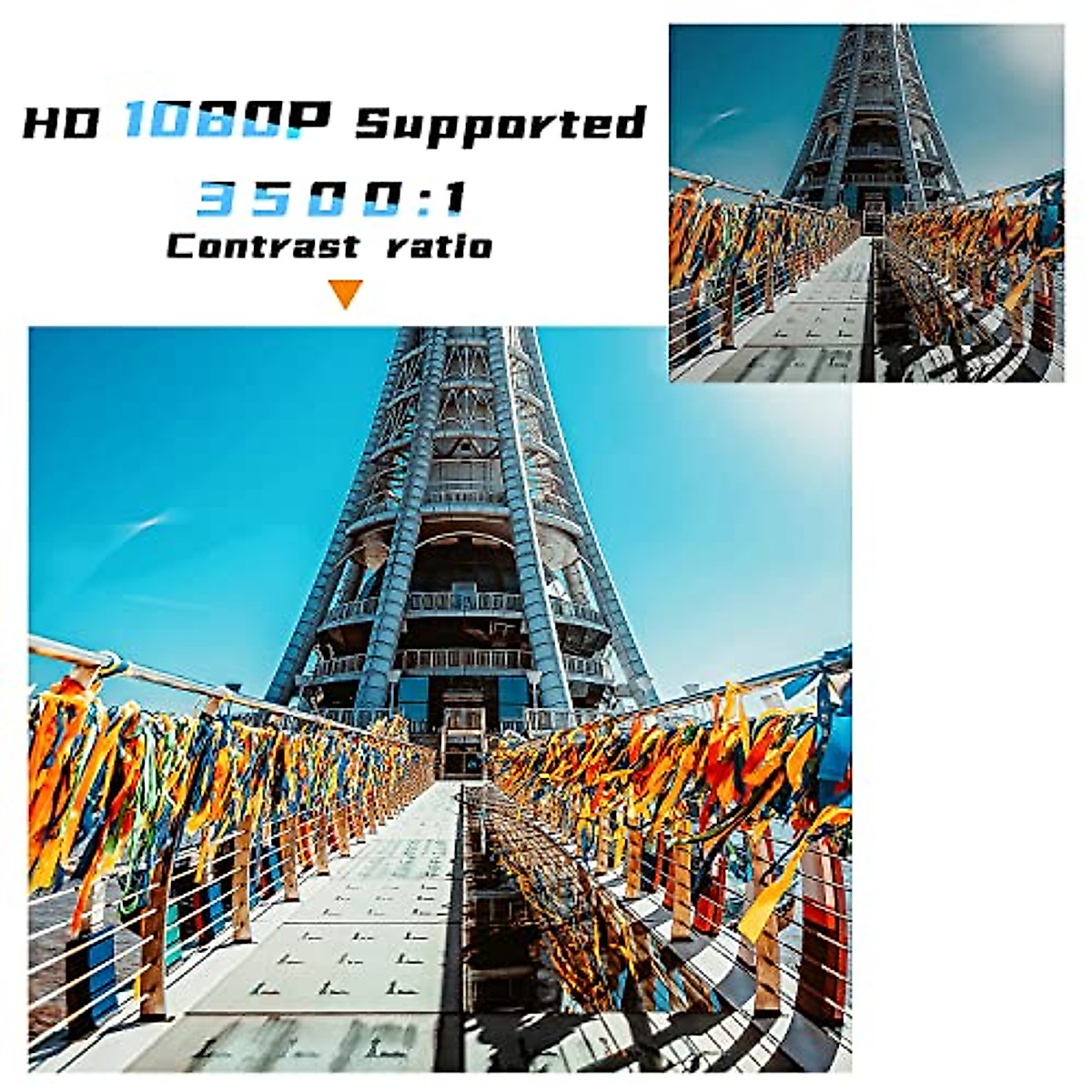 GooDee Projector, 2023 Upgraded Mini Projector, 8500 L Multimedia Home Theater Video Projector, Compatible with Full HD 1080P HDMI, USB, VGA, AV, Smartphone, Pad, TV Box, Laptop